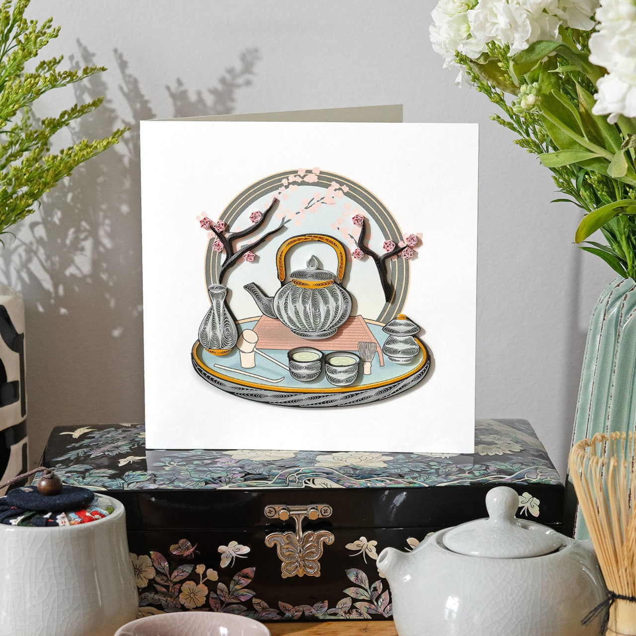 Quilled Kitsune Mask Greeting Card - Unique Artisan Design – Quilling Card