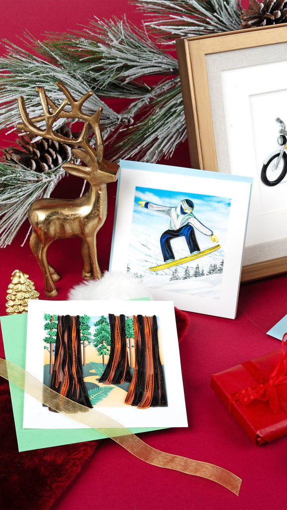 Handcrafted Backcountry Snowboarder Greeting Card | Quilling Card