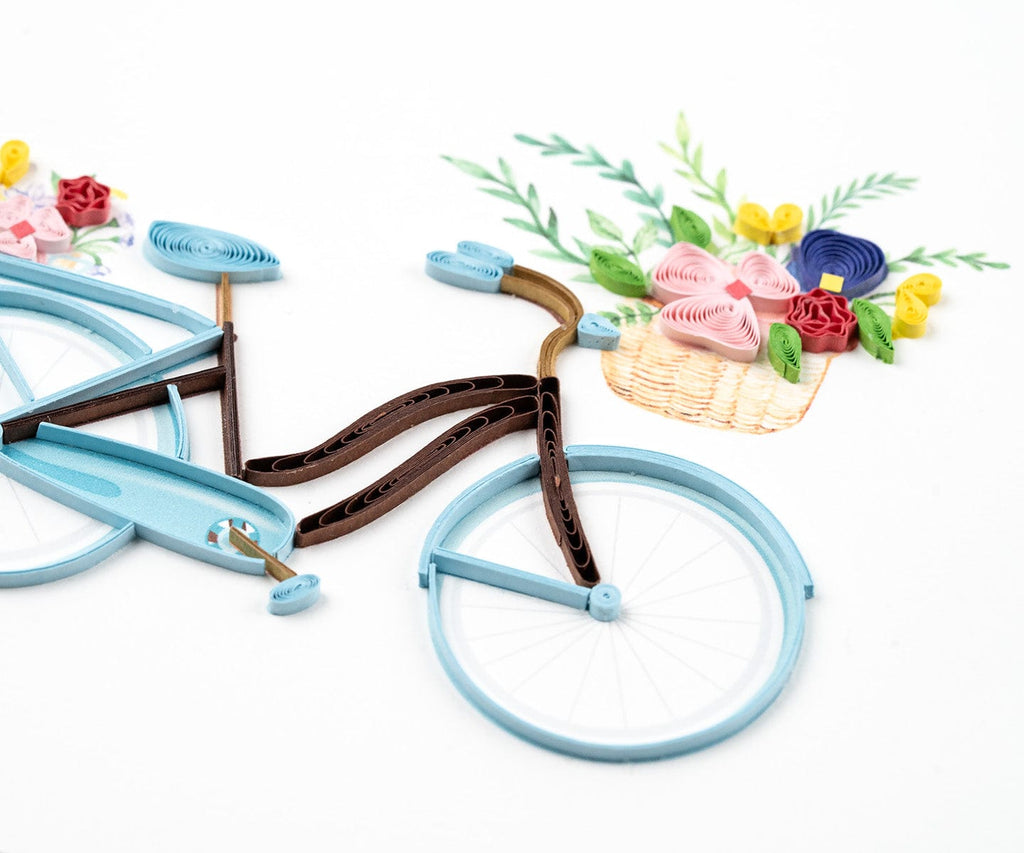 Handcrafted Bicycle & Flower Basket Greeting Card | Quilling Card