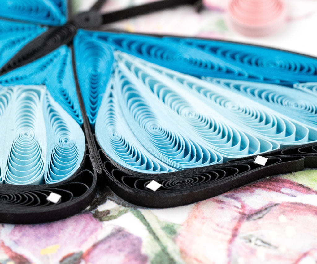 Handcrafted Blue Butterfly & Pink Flowers Greeting Card | Quilling Card