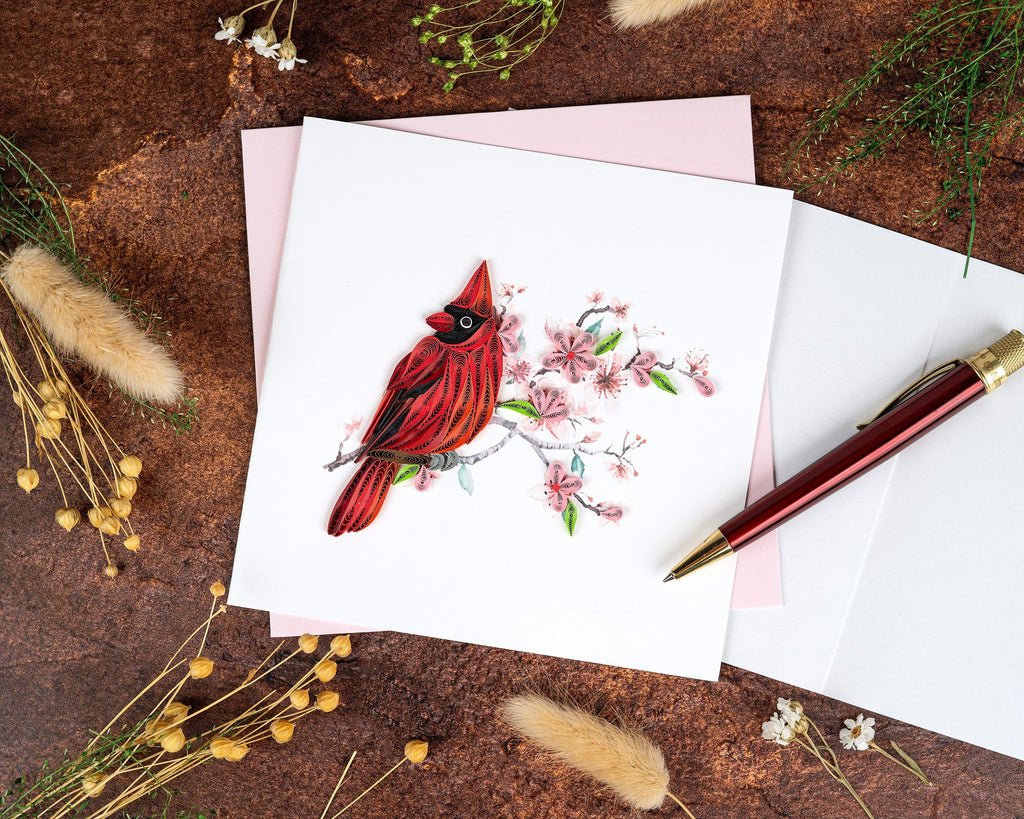 Handcrafted Card | Quilling Cardinal & Cherry Blossom Greeting Card ...