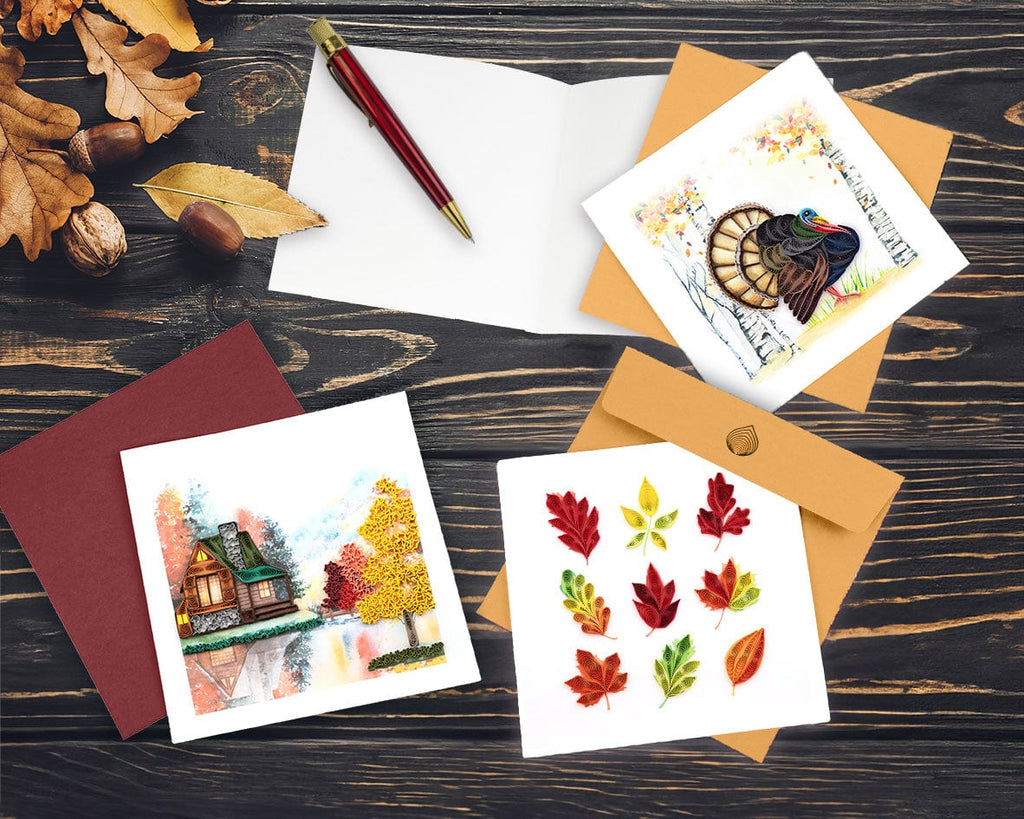 Handcrafted Cozy Autumn Cabin Greeting Card | Quilling Card