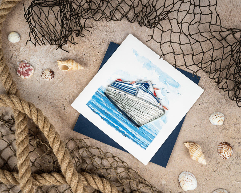 Handcrafted Cruise Ship Greeting Card | Quilling Card