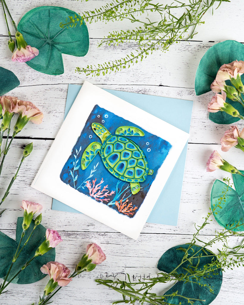 Handcrafted Decorative Sea Turtle Greeting Card | Quilling Card