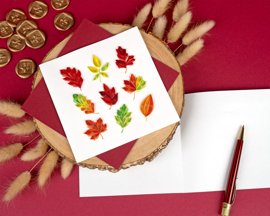 Handcrafted Fall Foliage Leaves Greeting Card | Quilling Card