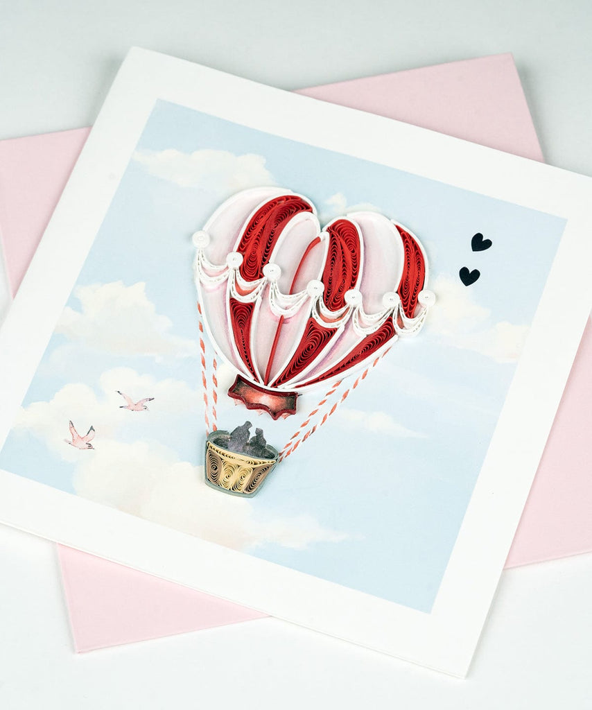 Handcrafted Heart Air Balloon Greeting Card | Quilling Card