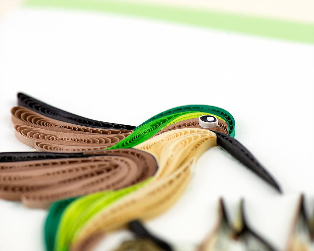 Handcrafted Hummingbird & Babies Greeting Card | Quilling Card¨