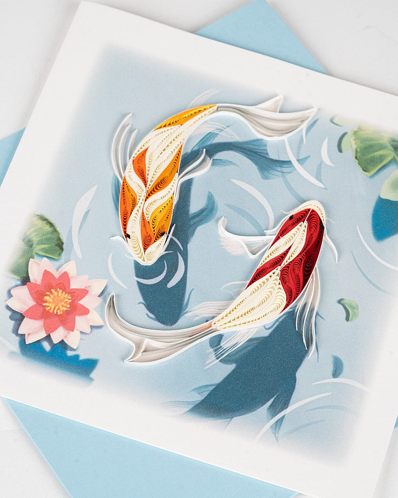 Handcrafted Koi Fish Pond Greeting Card | Quilling Card