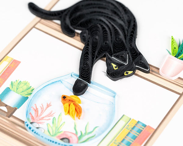 Handcrafted Mischievous Cat Greeting Card | Quilling Card