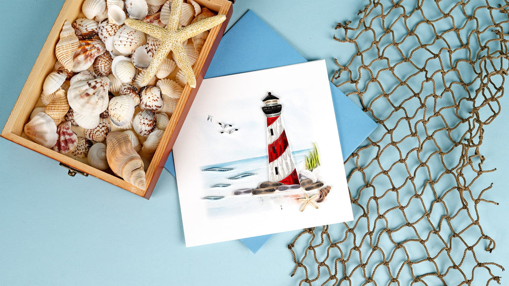 Handcrafted Red & White Lighthouse Greeting Card | Quilling Card¨