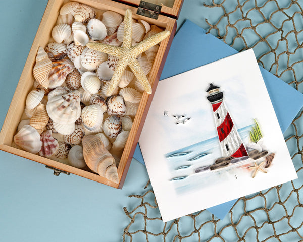 Handcrafted Red & White Lighthouse Greeting Card | Quilling Card¨