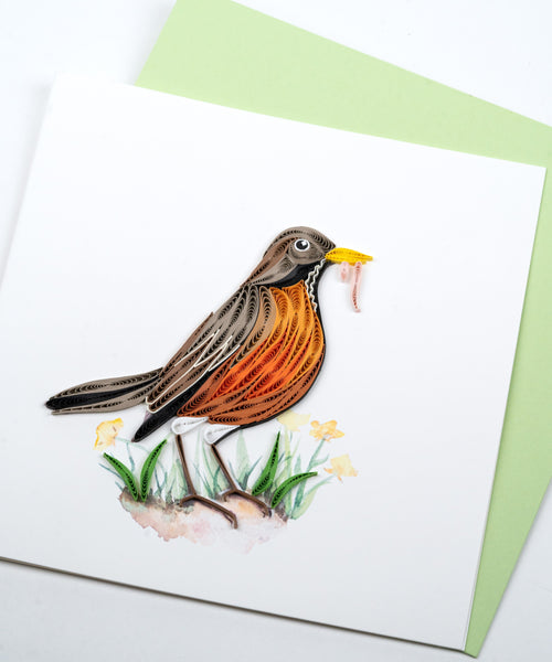 Handcrafted Robin with Worm Greeting Card | Quilling Card¨