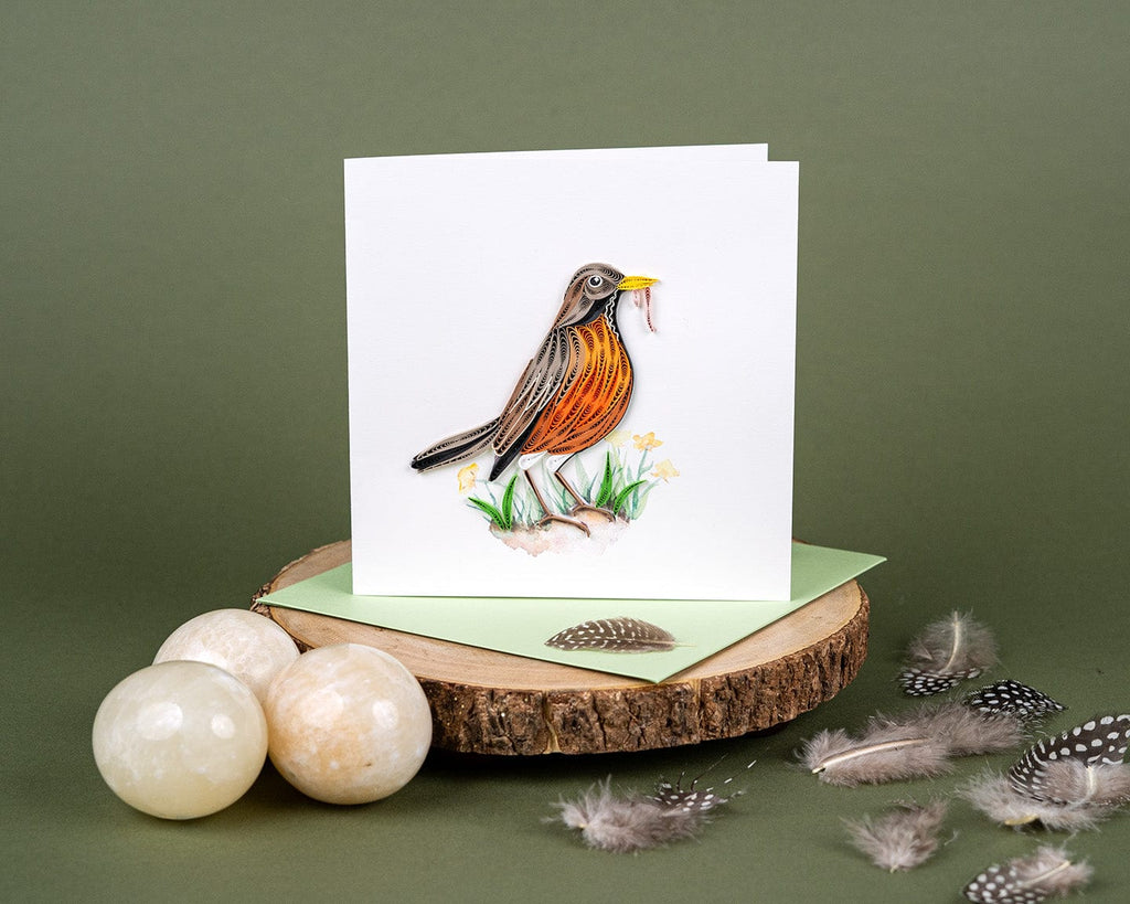 Handcrafted Robin with Worm Greeting Card | Quilling Card¨