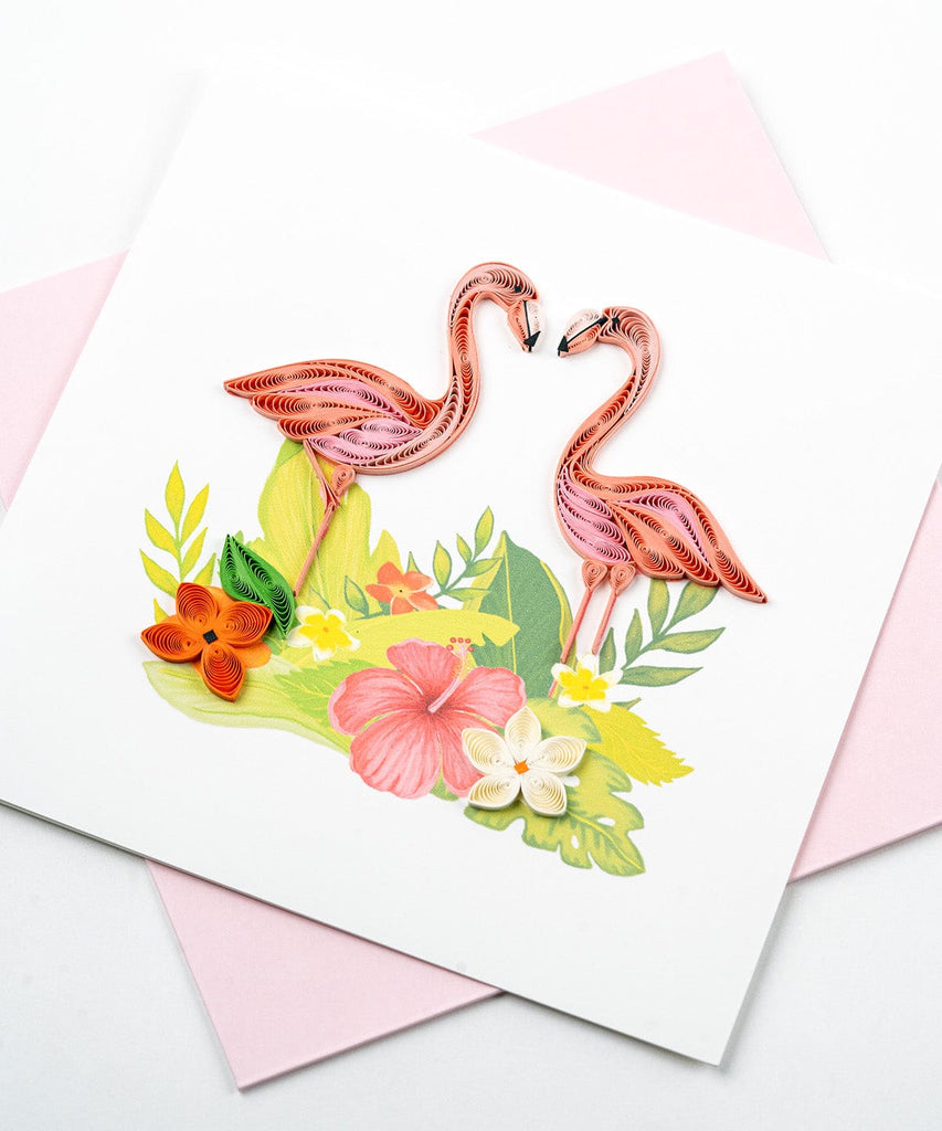 Handcrafted Tropical Flamingos Greeting Card | Quilling Card