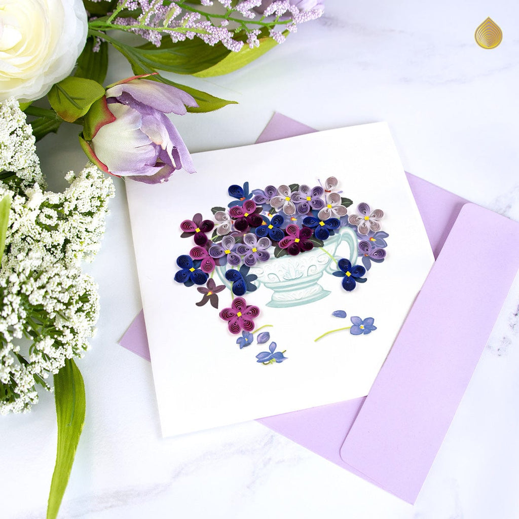 Handcrafted Violet Bouquet Greeting Card | Quilling Card