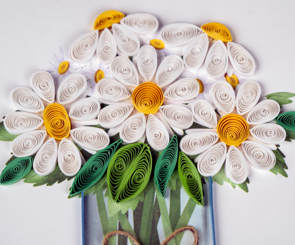 Handcrafted White Daisies in Jar Greeting Card | Quilling Card¨