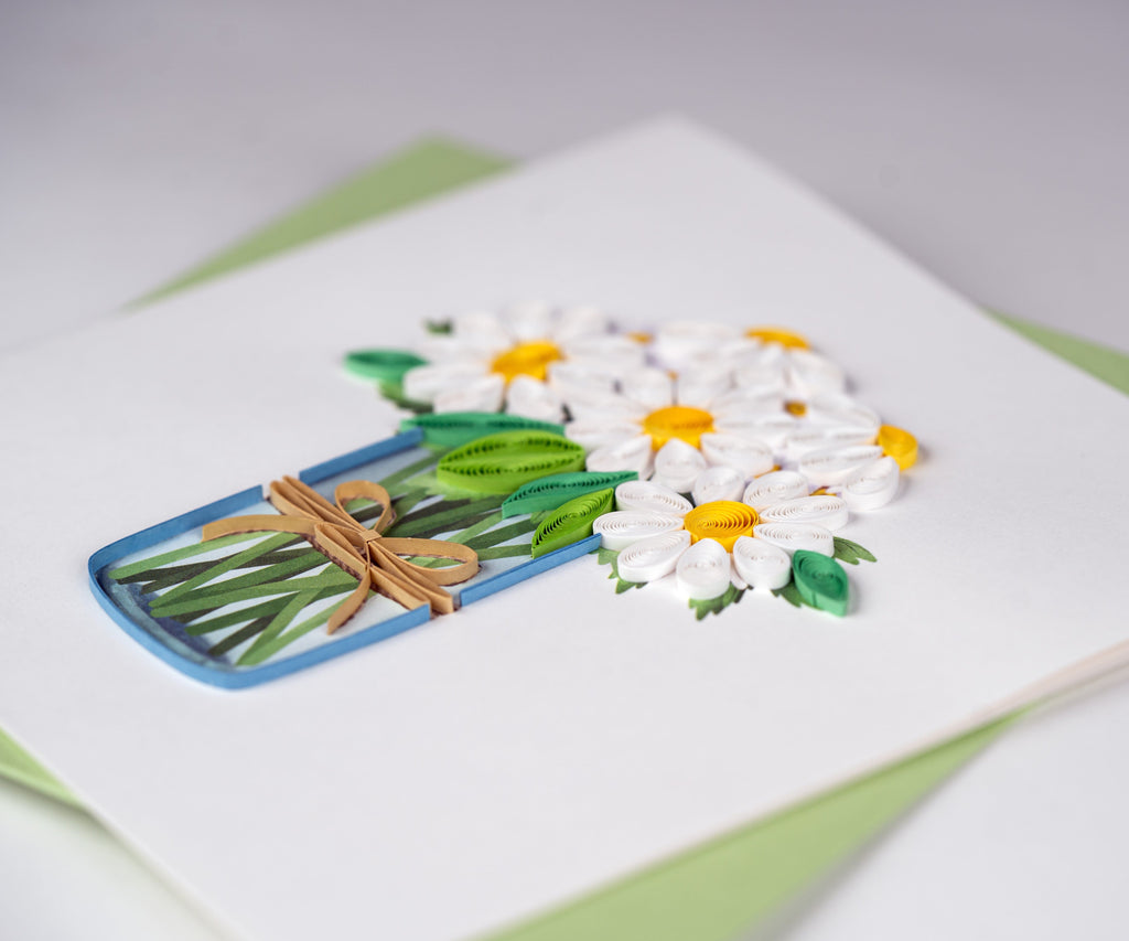 Handcrafted White Daisies in Jar Greeting Card | Quilling Card¨