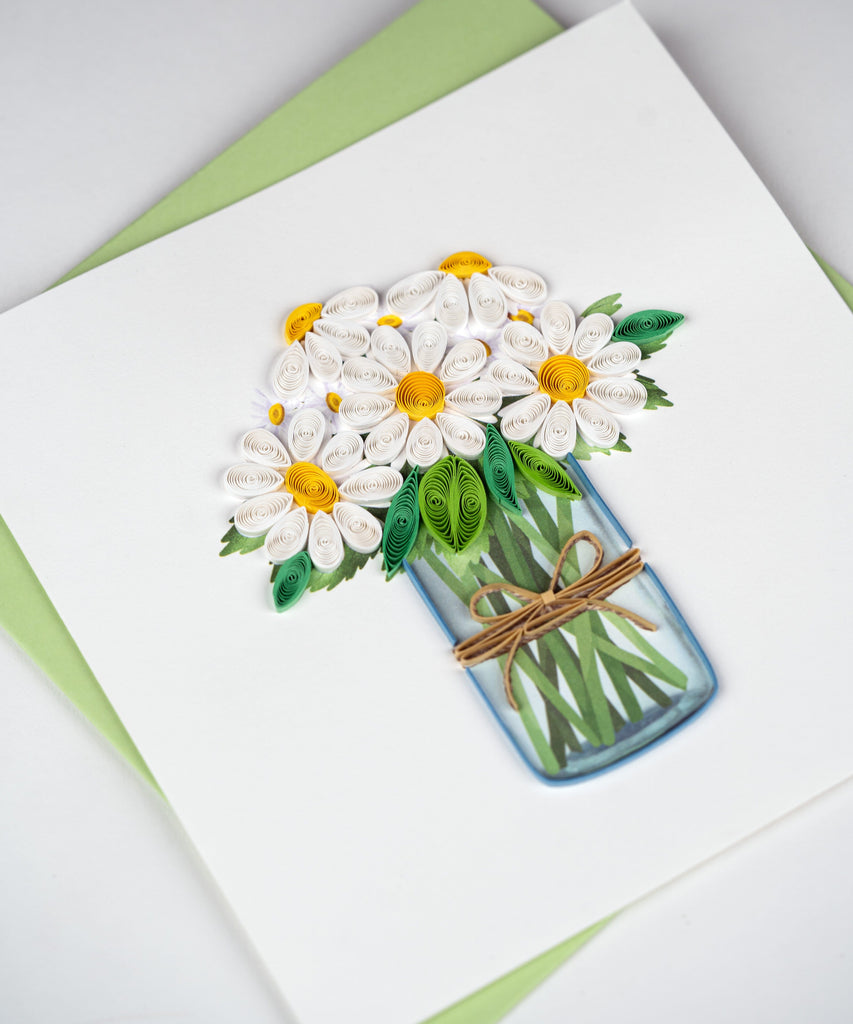 Handcrafted White Daisies in Jar Greeting Card | Quilling Card¨