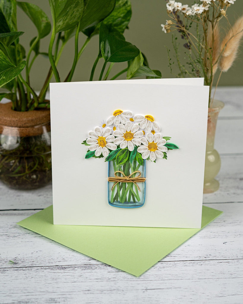 Handcrafted White Daisies in Jar Greeting Card | Quilling Card¨