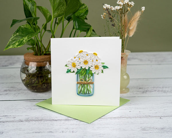 Handcrafted White Daisies in Jar Greeting Card | Quilling Card¨