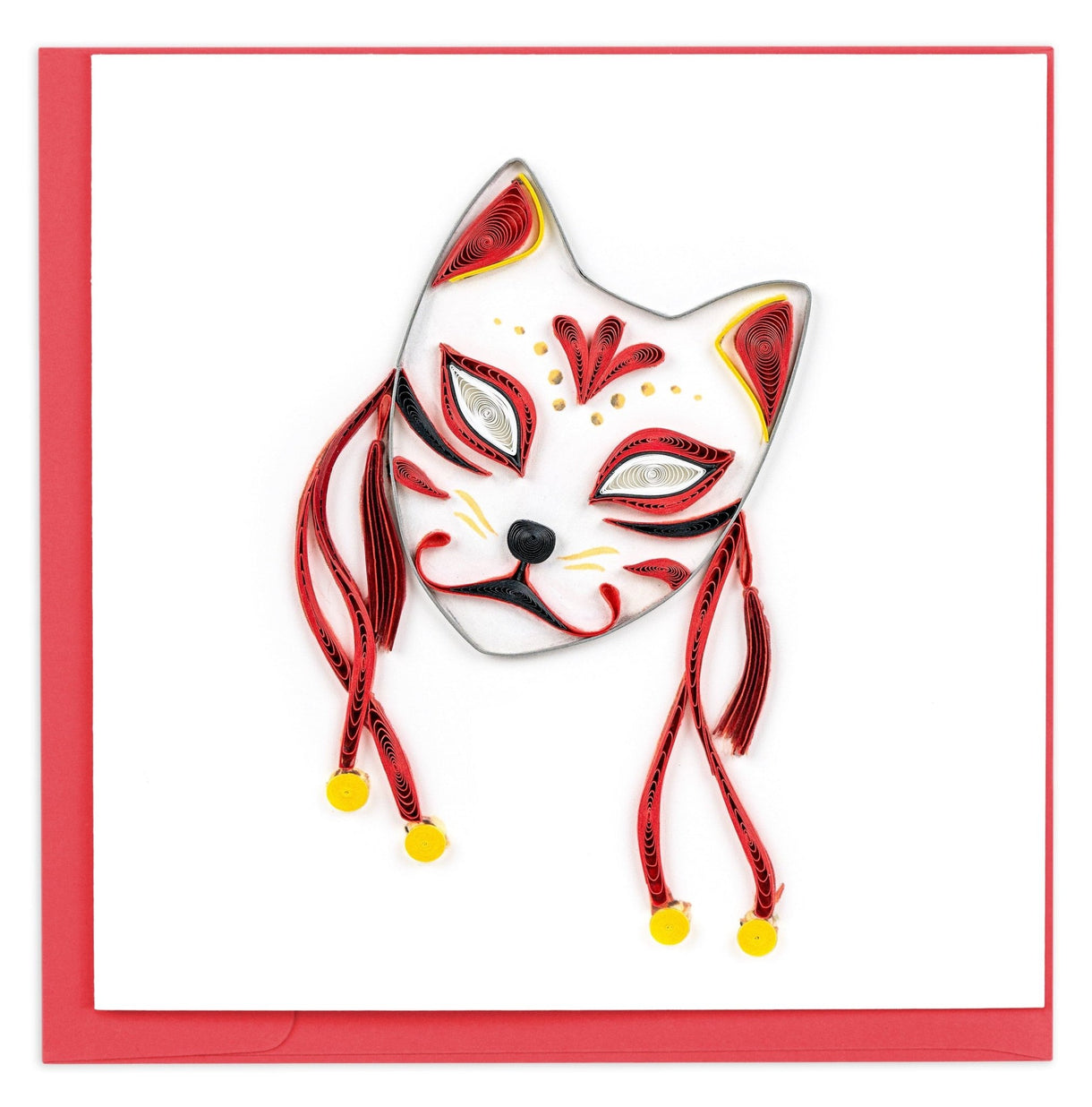 Quilled Kitsune Mask Greeting Card - Unique Artisan Design – Quilling Card