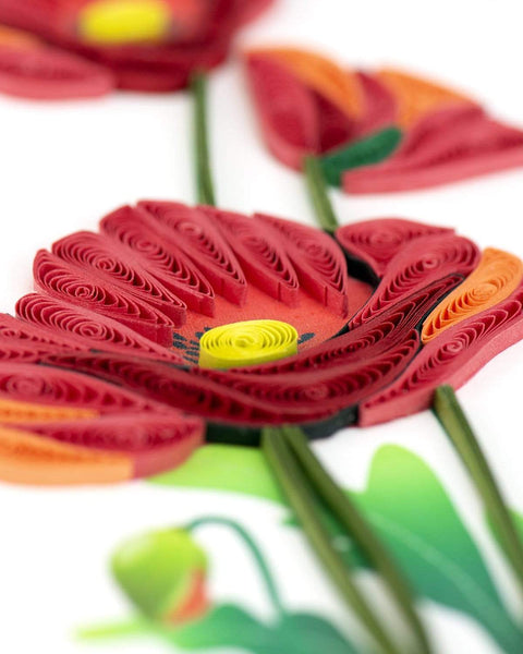 Handcrafted Red Poppies Greeting Cards | Quilling Card¨